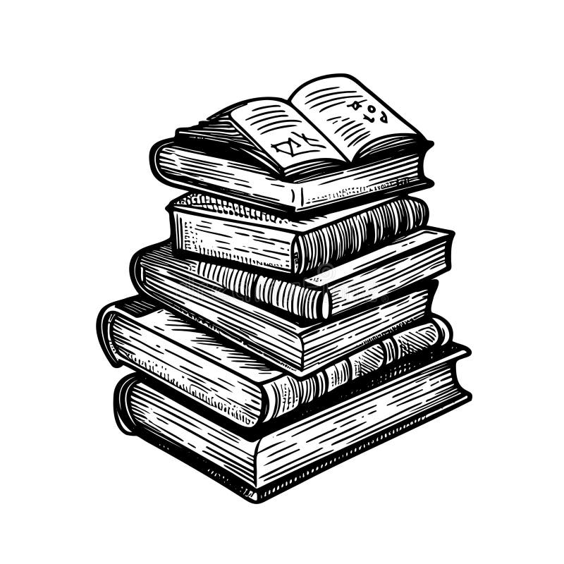 Stack of Books Isolated on White, Hand Drawn Sketch Vector Illustration ...