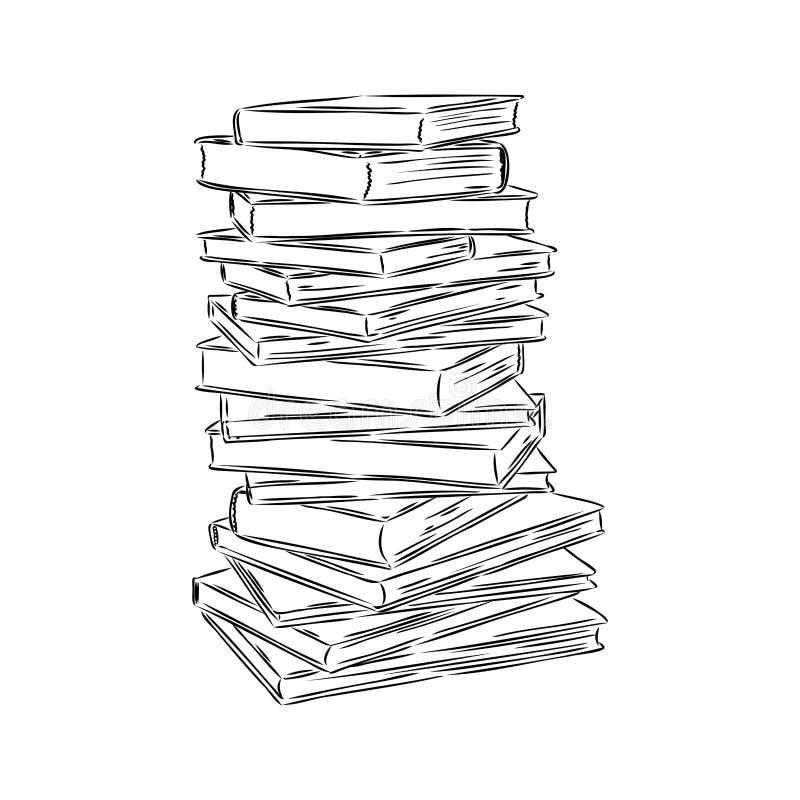 Stack of Books Isolated on White, Hand Drawn Sketch Vector Illustration ...