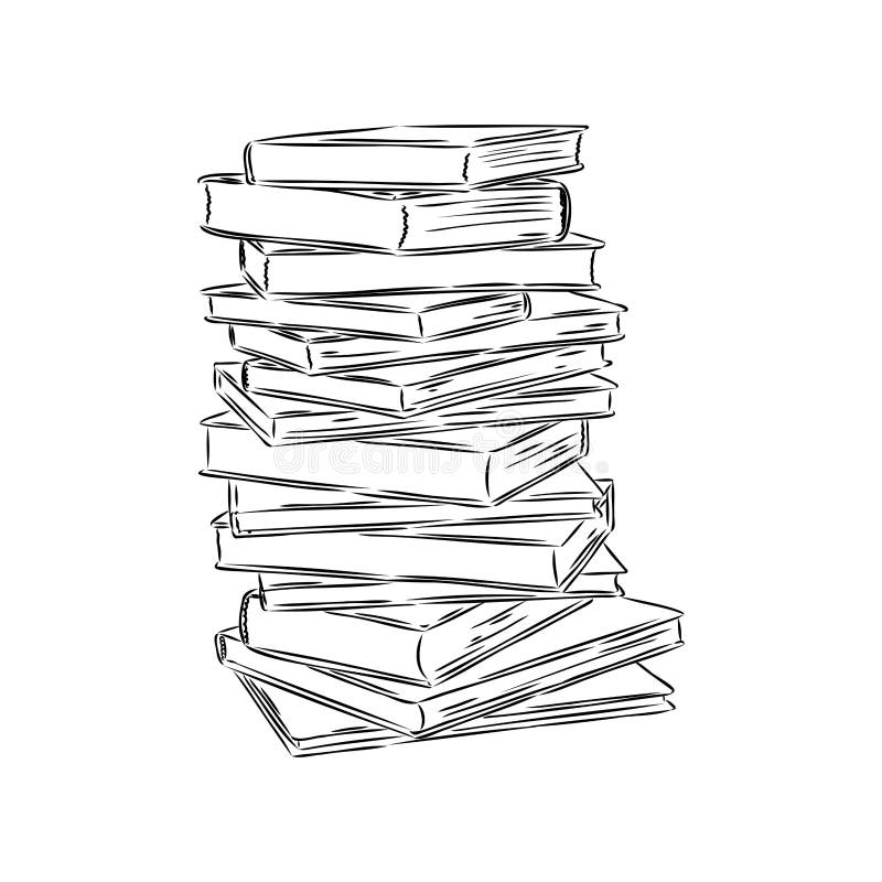 Stack of Books Isolated on White, Hand Drawn Sketch Vector Illustration ...