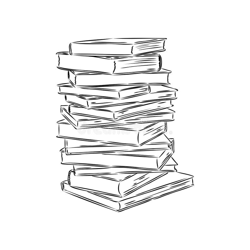 Stack of Books Isolated on White, Hand Drawn Sketch Vector Illustration ...