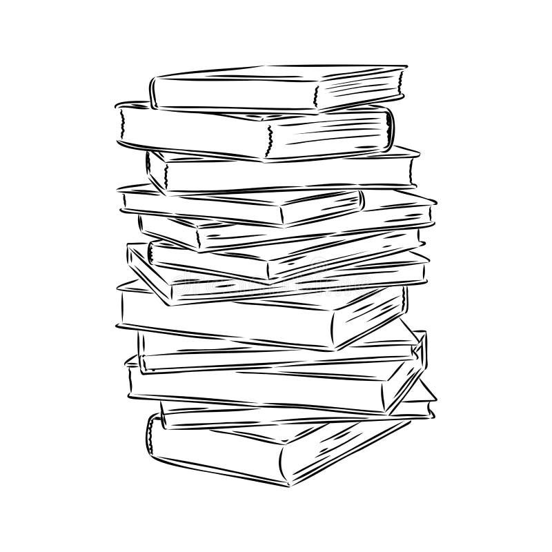 Stack of Books Isolated on White, Hand Drawn Sketch Vector Illustration ...
