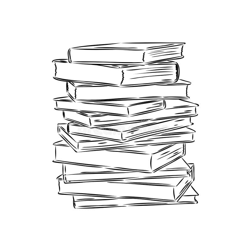 Stack of Books Isolated on White, Hand Drawn Sketch Vector Illustration ...