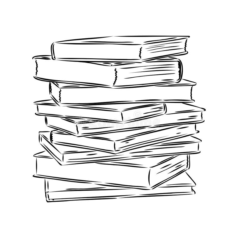 Stack of Books Isolated on White, Hand Drawn Sketch Vector Illustration ...