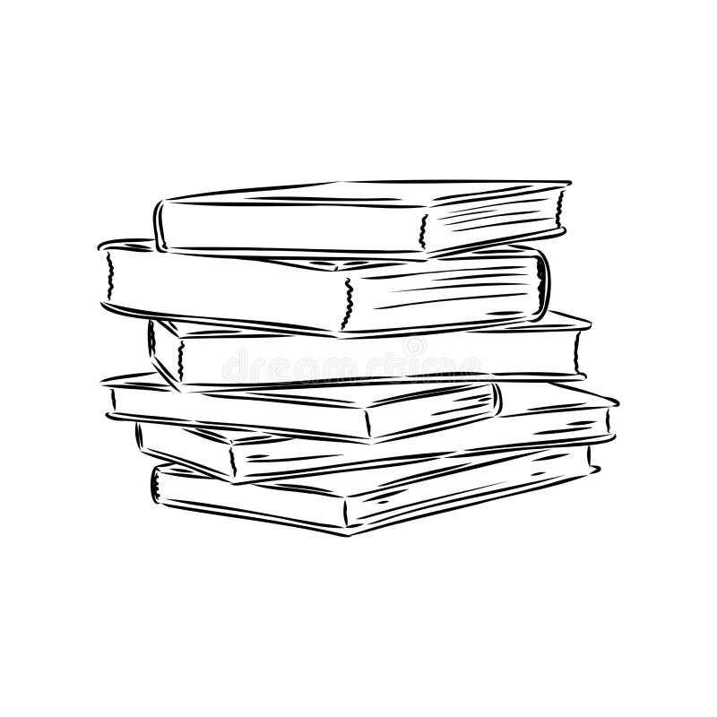 Stack of Books Isolated on White, Hand Drawn Sketch Vector Illustration ...