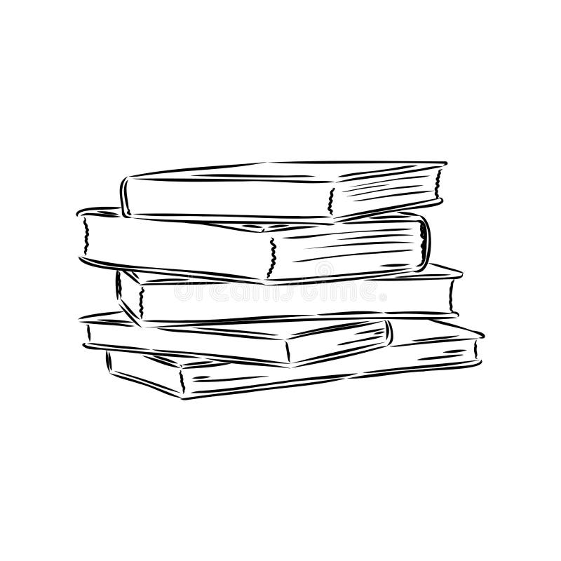 Stack of Books Isolated on White, Hand Drawn Sketch Vector Illustration ...