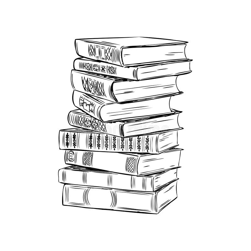 Stack of Books Isolated on White, Hand Drawn Sketch Vector Illustration ...