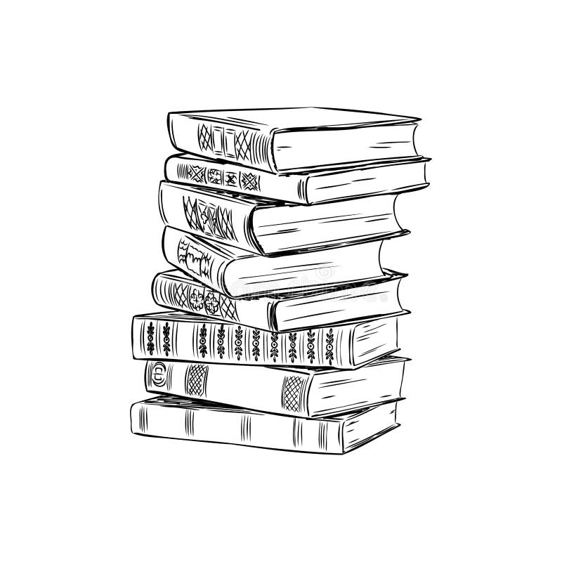 Stack of Books Isolated on White, Hand Drawn Sketch Vector Illustration ...