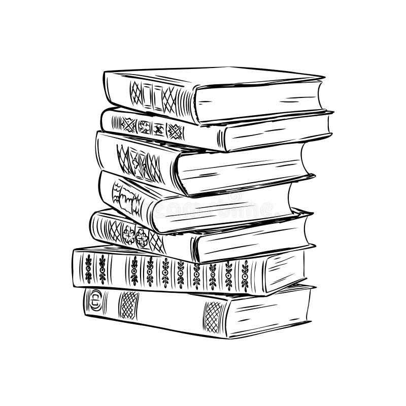 Stack of Books Isolated on White, Hand Drawn Sketch Vector Illustration ...