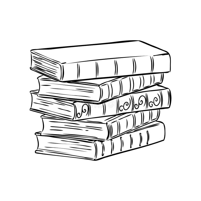 Stack of Books Isolated on White, Hand Drawn Sketch Vector Illustration ...