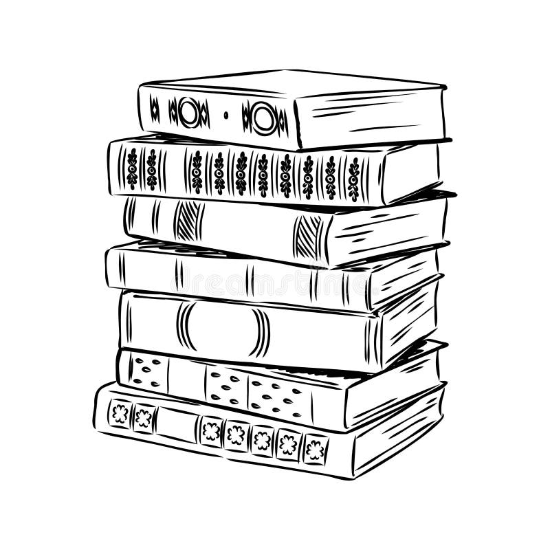 Stack of Books Isolated on White, Hand Drawn Sketch Vector Illustration ...
