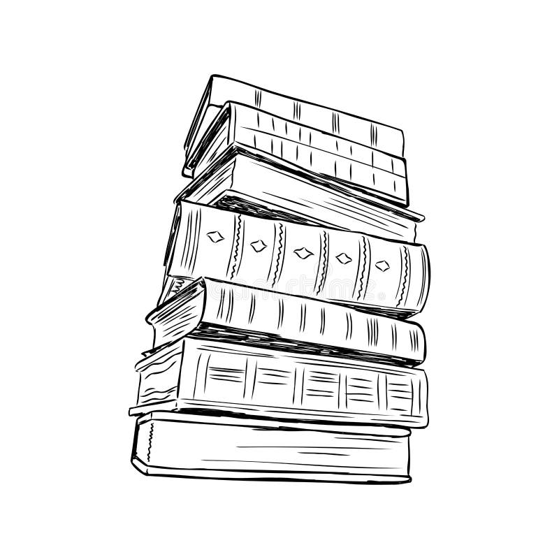 Stack of Books Isolated on White, Hand Drawn Sketch Vector Illustration ...