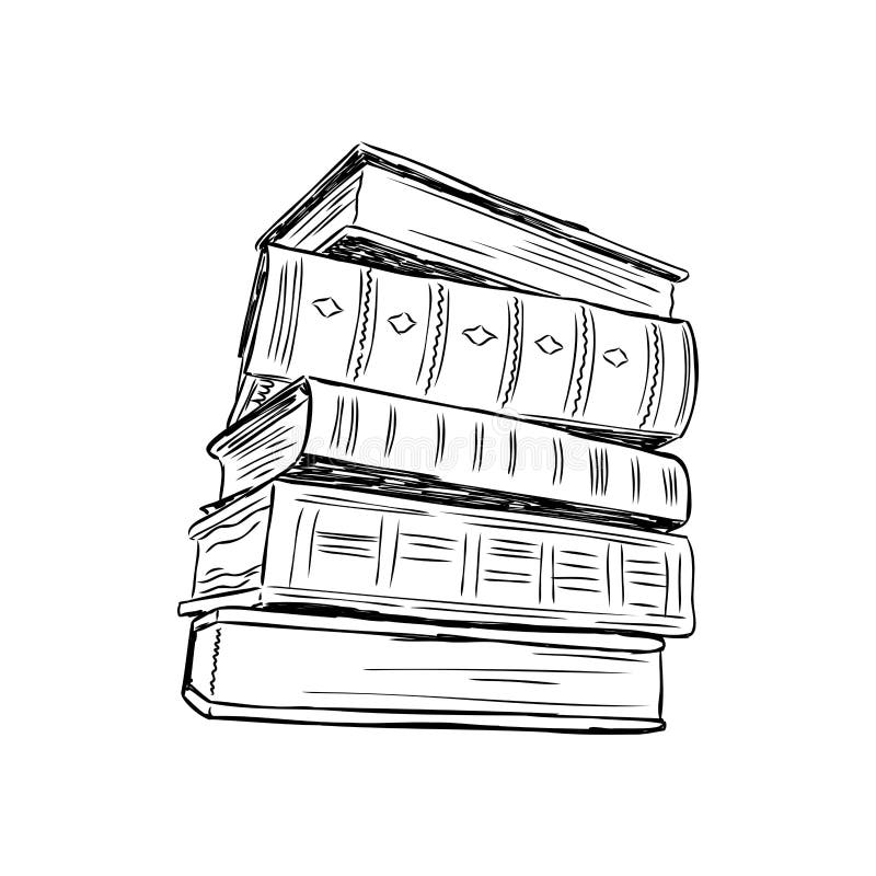 Stack Of Books Isolated On White Hand Drawn Sketch Vector Illustration