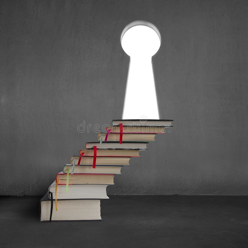 Books with Key Shape Door on Concrete Wall and Ladder Stock Image ...