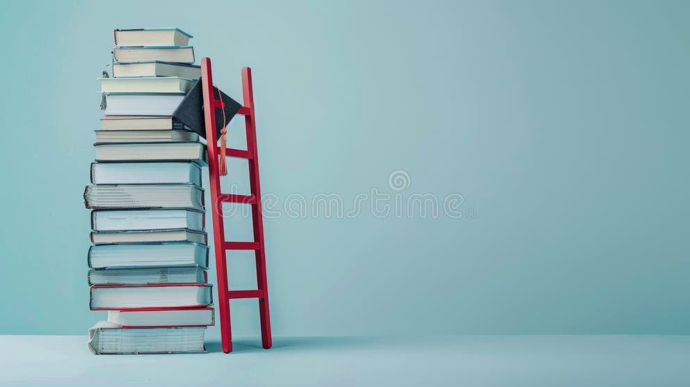 The Stack of Books with Ladder. AI Generated Stock Image - Image of ...