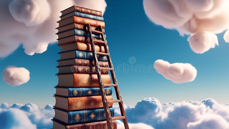 Stack of Books with Ladder Education Learning Concept. Stock ...