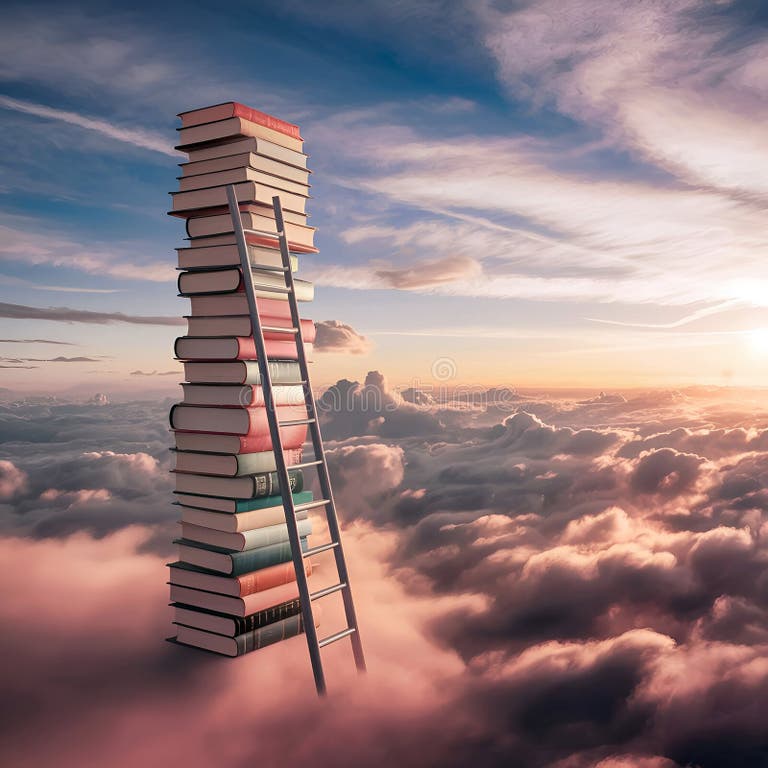Stack of Books with Ladder Education Learning Concept. Stock ...