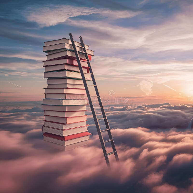 Stack of Books with Ladder Education Learning Concept. Stock ...