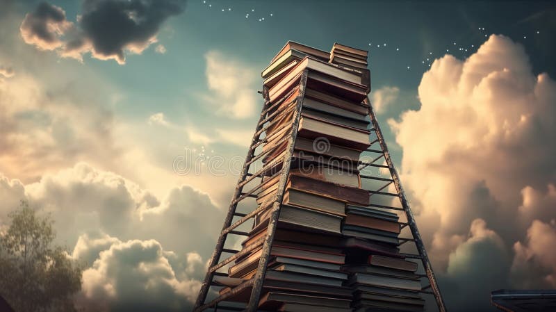 Stack of Books and Ladder. Generative Ai Stock Illustration ...