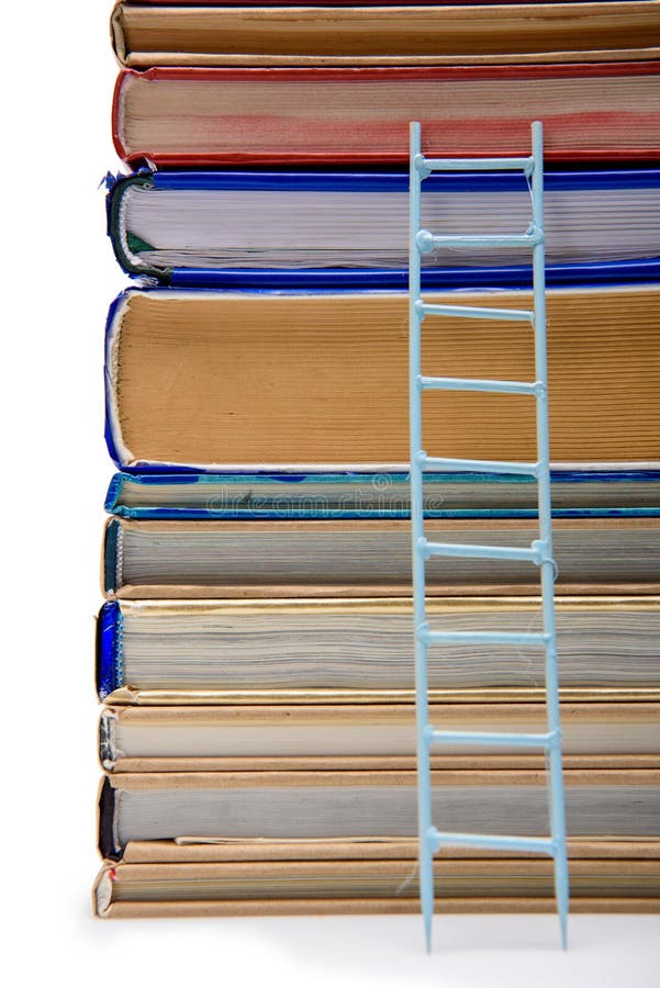 Stack of Books with Ladder Isolated on White Stock Photo - Image of ...