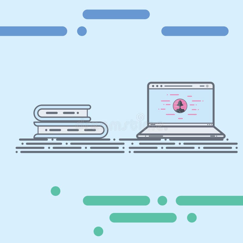 Stack of Books with Laptop or Mac with Rocket Booster Open App for ...