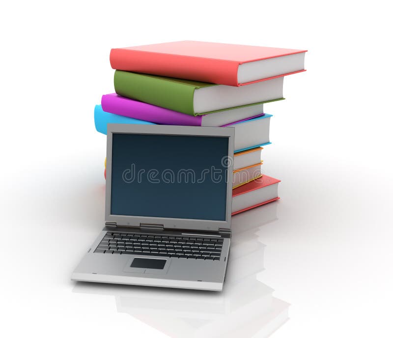 Stack of books with Laptop stock illustration. Illustration of ...