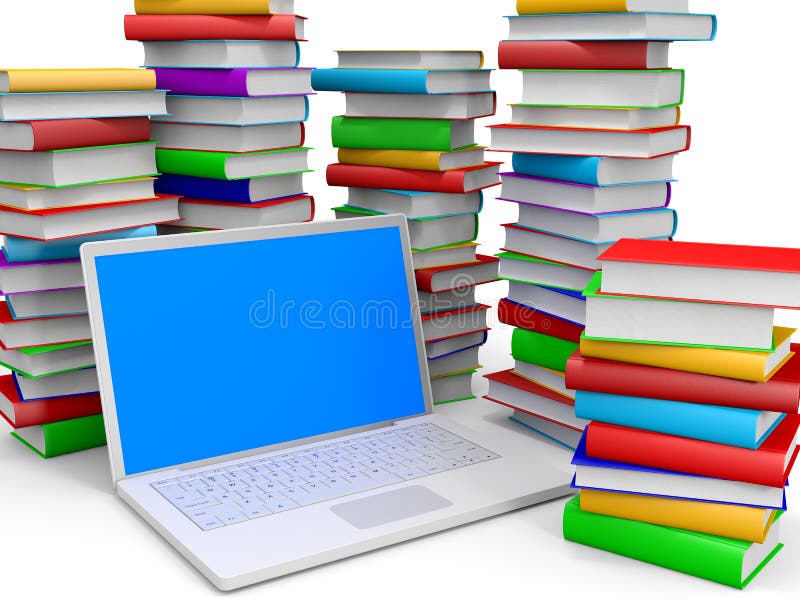 Stack of books and laptop. stock illustration. Illustration of mobility ...