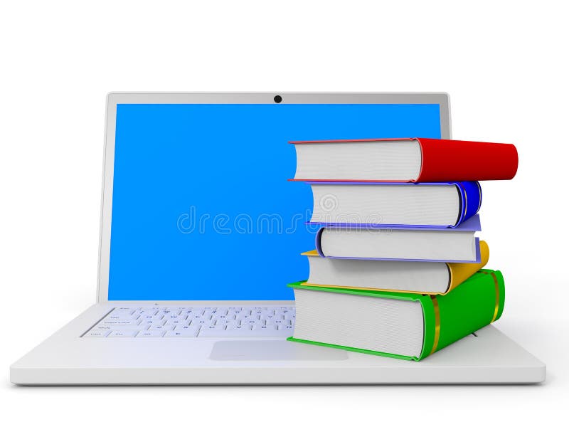 Stack of books and laptop. stock illustration. Illustration of mobility ...