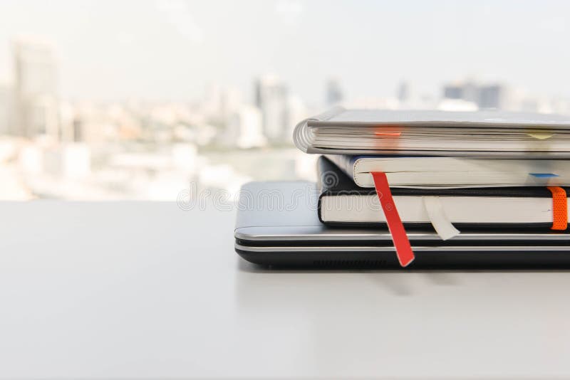 Stack of books and Laptop stock image. Image of information - 72983313