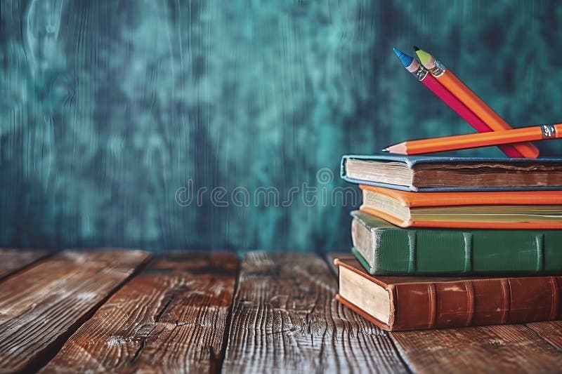Stack of Books for Learning and Essentials on Table Stock Image - Image ...