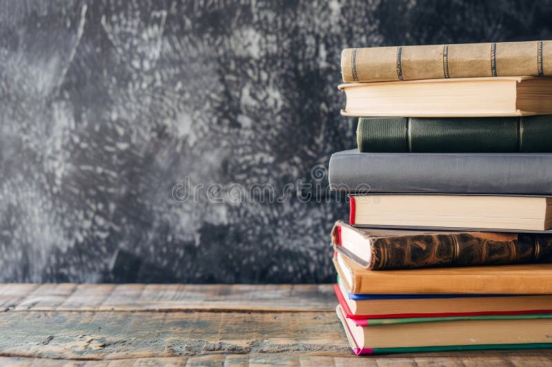 Stack of Books for Learning and Essentials on Table Stock Image - Image ...