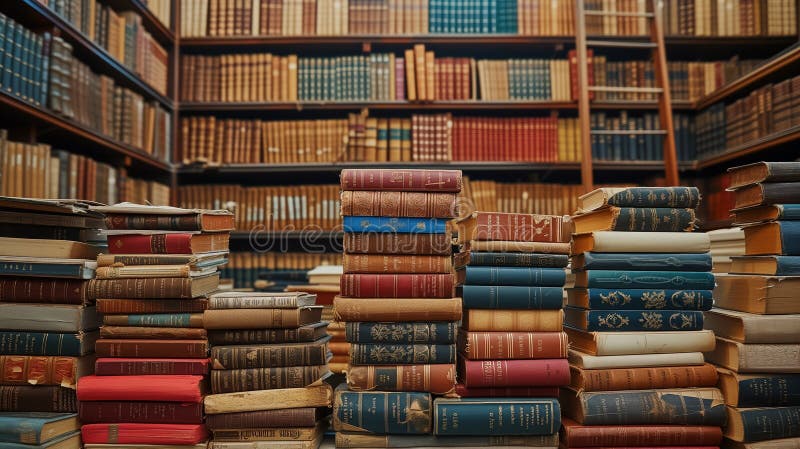 Stack of Books on Library. AI Generated. Stock Illustration ...