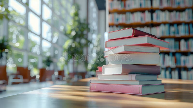 The Stack of Books in Library. AI Generated Stock Photo - Image of ...