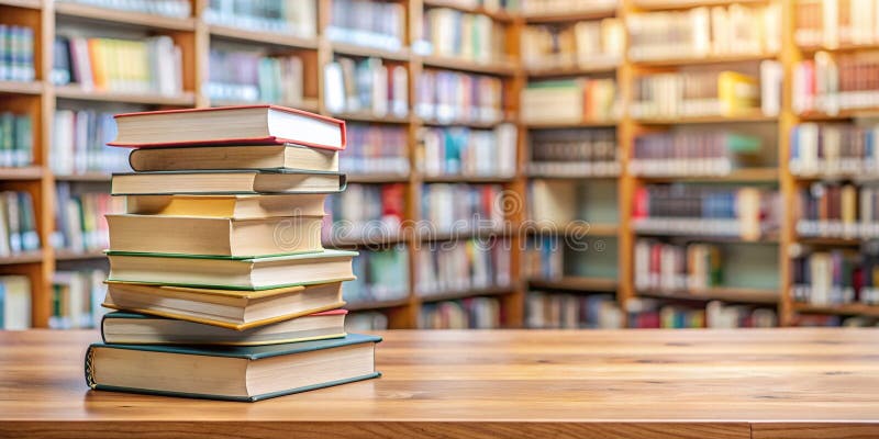 Stack of Books on Library Background Table Generative AI Stock ...