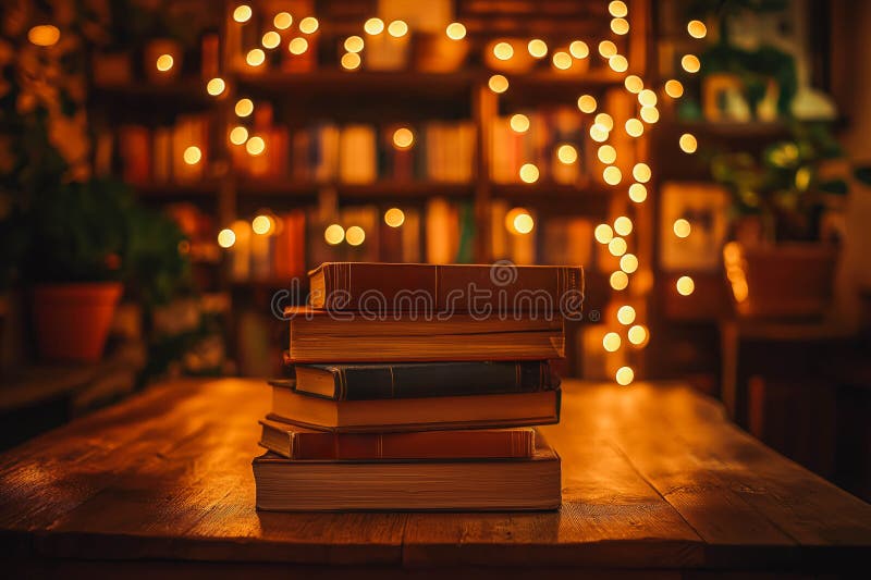 Stack of Books in the Library and Blur Bookshelf Background with Blur ...