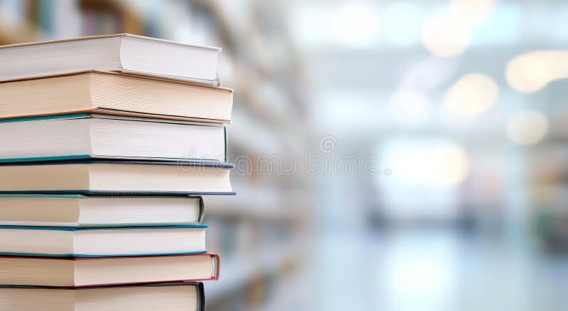 Stack of Books in a Library with a Blurred Background Emphasizing ...