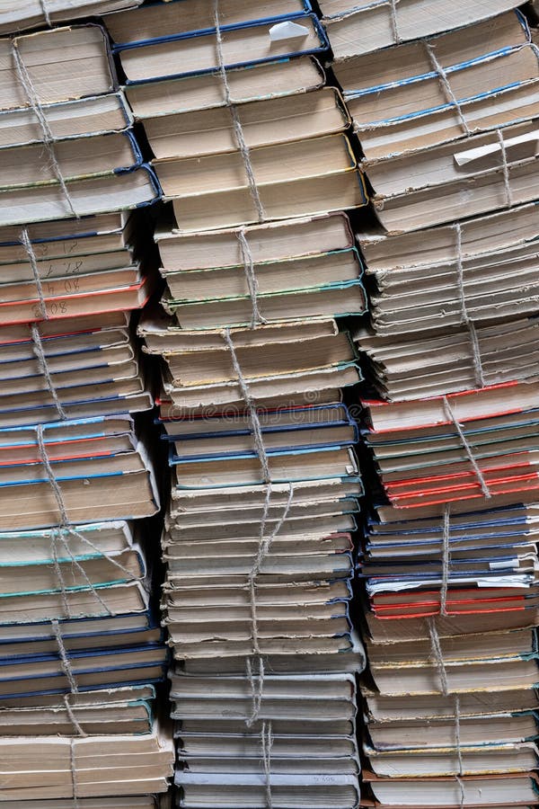 Stack of Books in Library. Book Texture. Different Vintage Books in Row ...