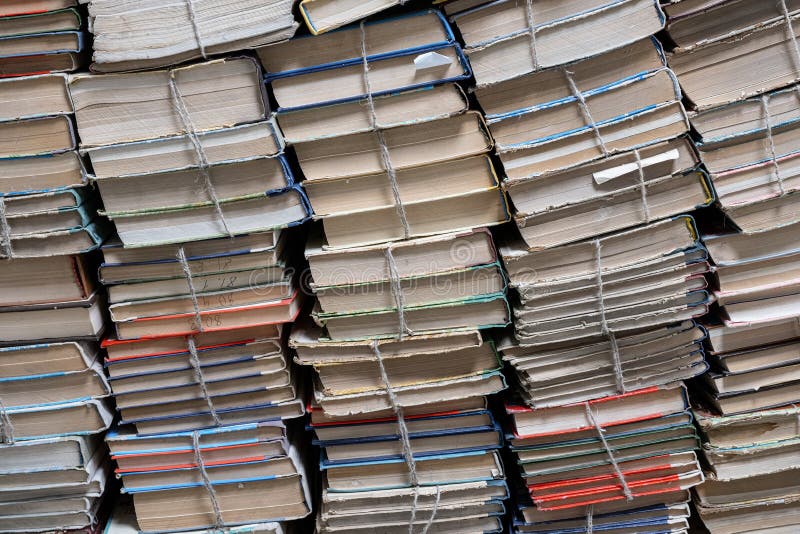 Stack of Books in Library. Book Texture Stock Photo - Image of indoors ...