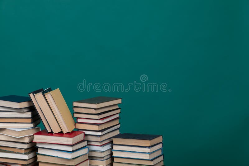 Stack of Books in the Library on a Green Background Training Education ...