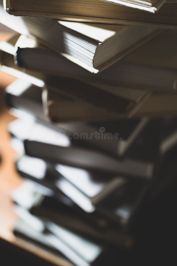 Stack of Books in Library. Scientific, Educational, and Fiction Paper ...