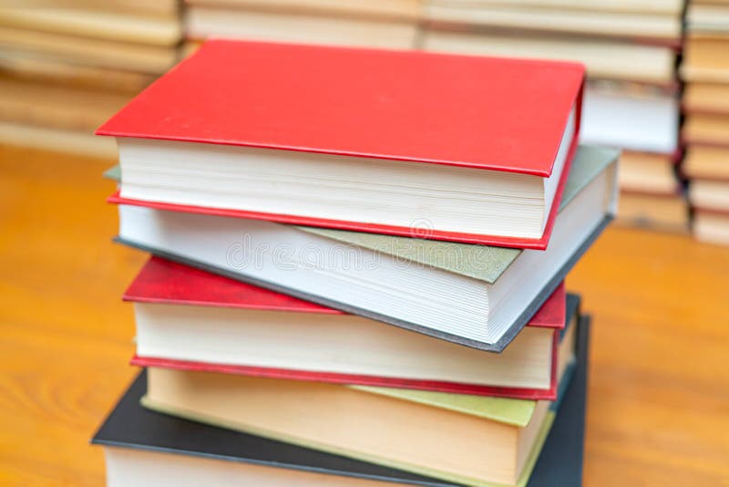 Stack of Books in the Library. Stock Photo - Image of books, shelf ...