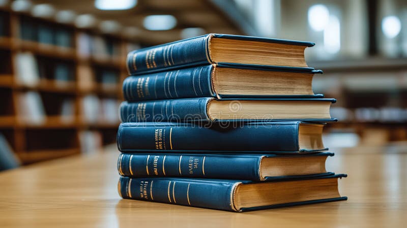 Stack of Books on Library Table Stock Illustration - Illustration of ...