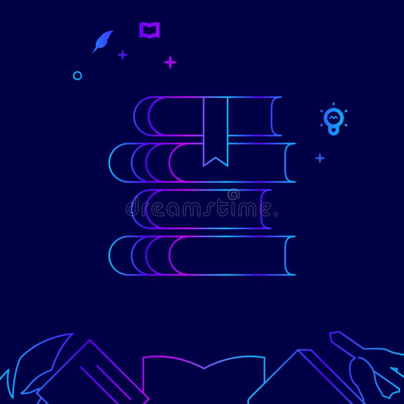 Stack of Books, Library Vector Line Icon, Illustration on a Dark Blue ...