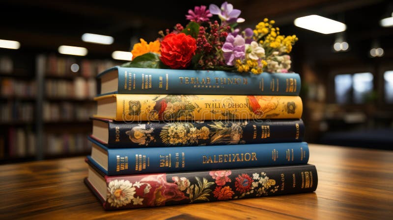 Stack of Books in Library for World Book Day Stock Illustration ...