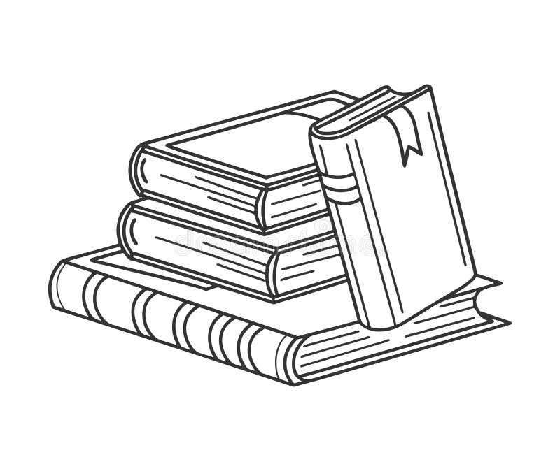 Stack of Books Line Art Drawing Black and White Pile Stock Vector ...