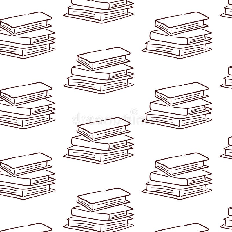 Stack of Books Line Art Style Seamless Pattern. Study, School Symbol ...