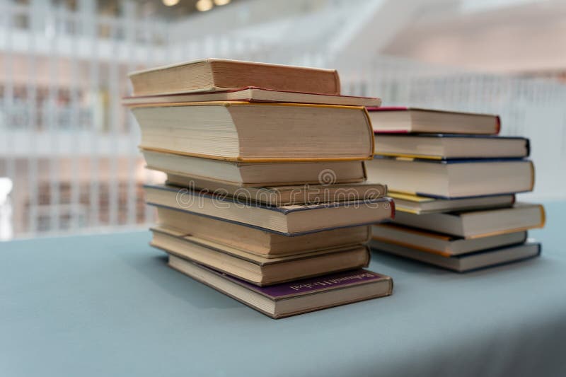 A Stack of Books Lying on the Table Stock Image - Image of object, pile ...