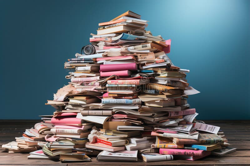 A Stack of Books, Magazines and Newspapers Sitting on Top of a Wooden ...