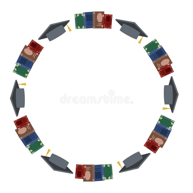 Stack of Books and Master S Hat Art Drawn Round Frame Stock Vector ...