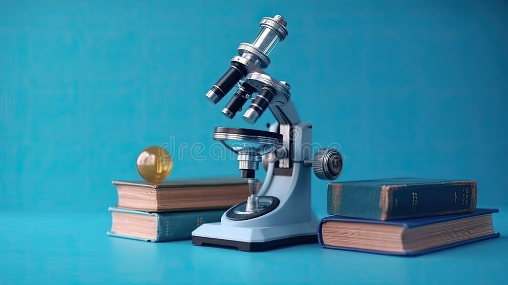 Stack of Books, Microscope, Pencils on School Table , AI Generated ...