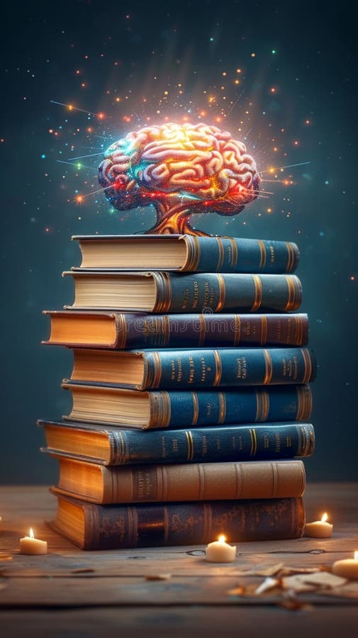 Stack of Books with Mind Illustration Stock Illustration - Illustration ...